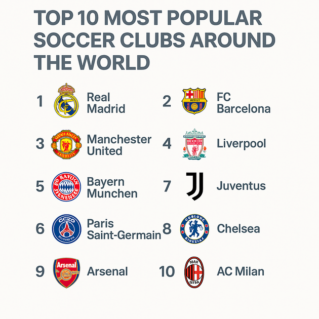 Top 10 Most Popular Soccer Clubs Around the World – Soccer Basement